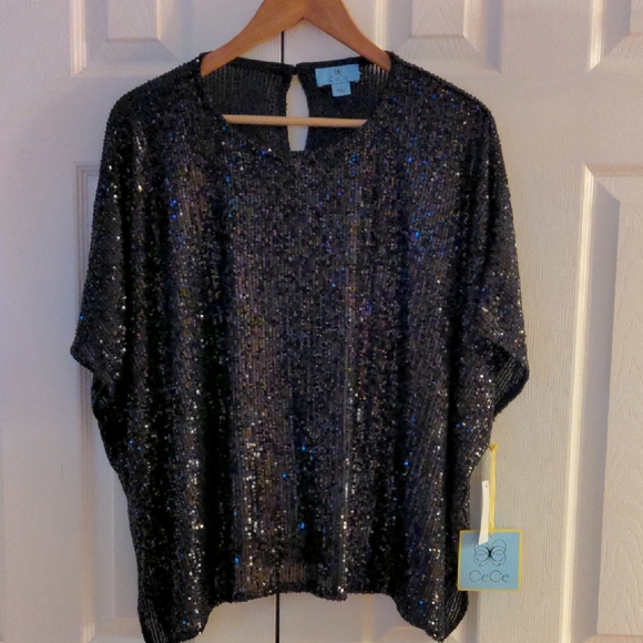 CeCe | Tops | Cece Sparkling Black Sequin Blouse | Poshmark